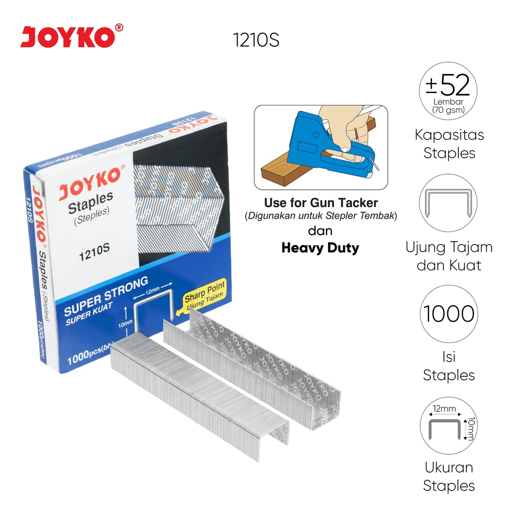 Jual Heavy Duty Staples Isi Stapler Refill Stapler Joyko 1210S 1 Box ...