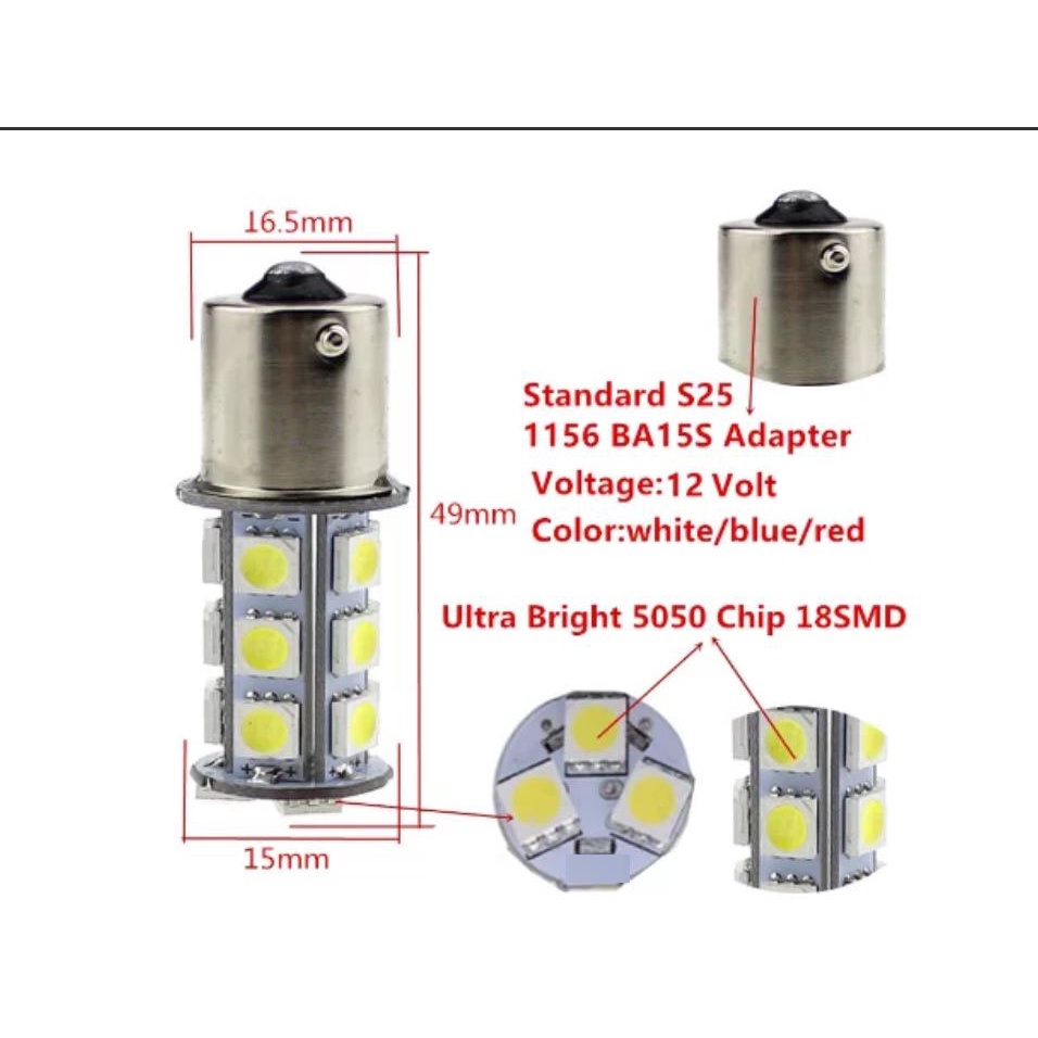 Jual LAMPU LED BAYONET 1156 1 KAKI LAMPU SEIN SENJA SMD 5050 18 MATA ...