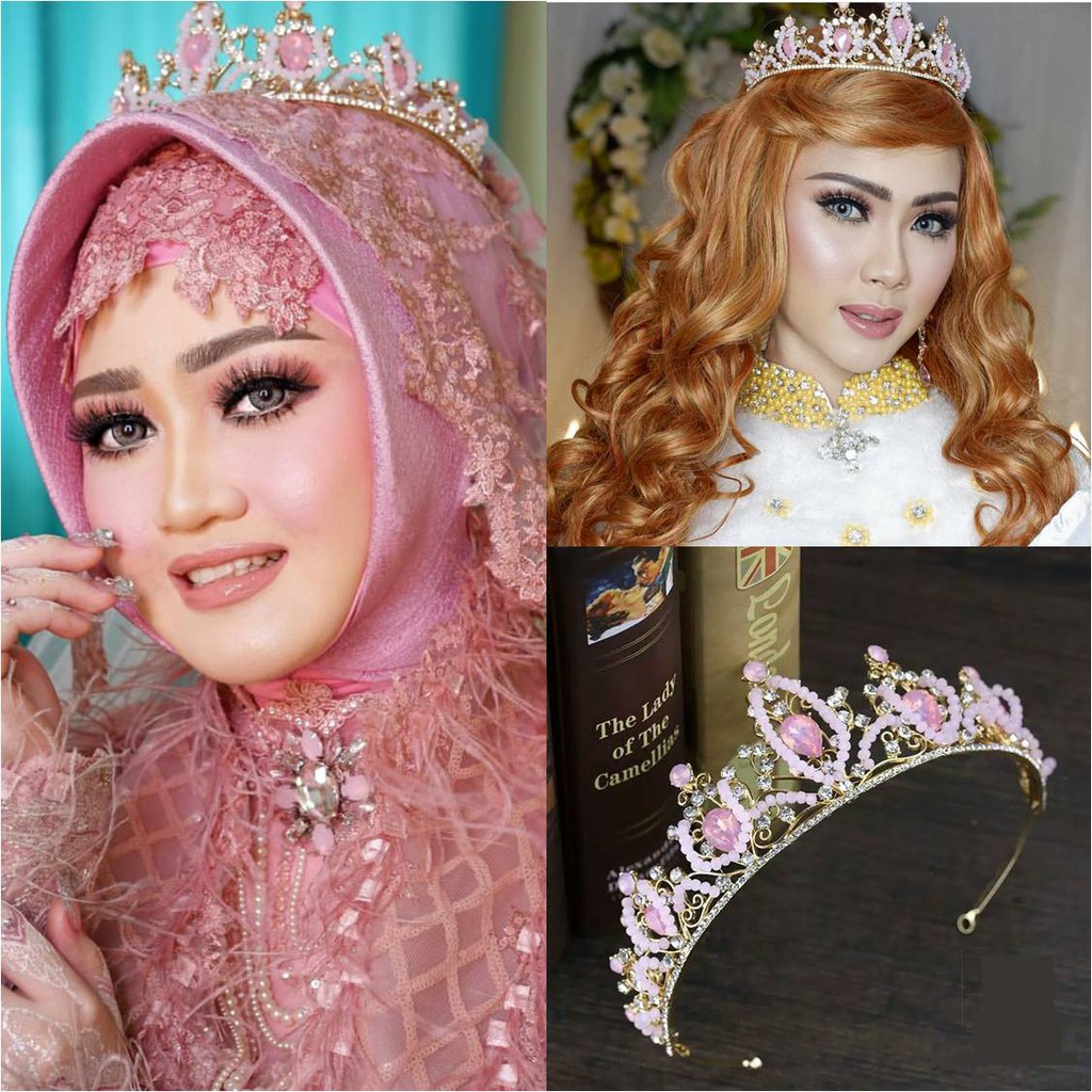 Jual CR0763 - Mahkota Pengantin Pink / Tiara Pesta / Aksesoris Wedding ...