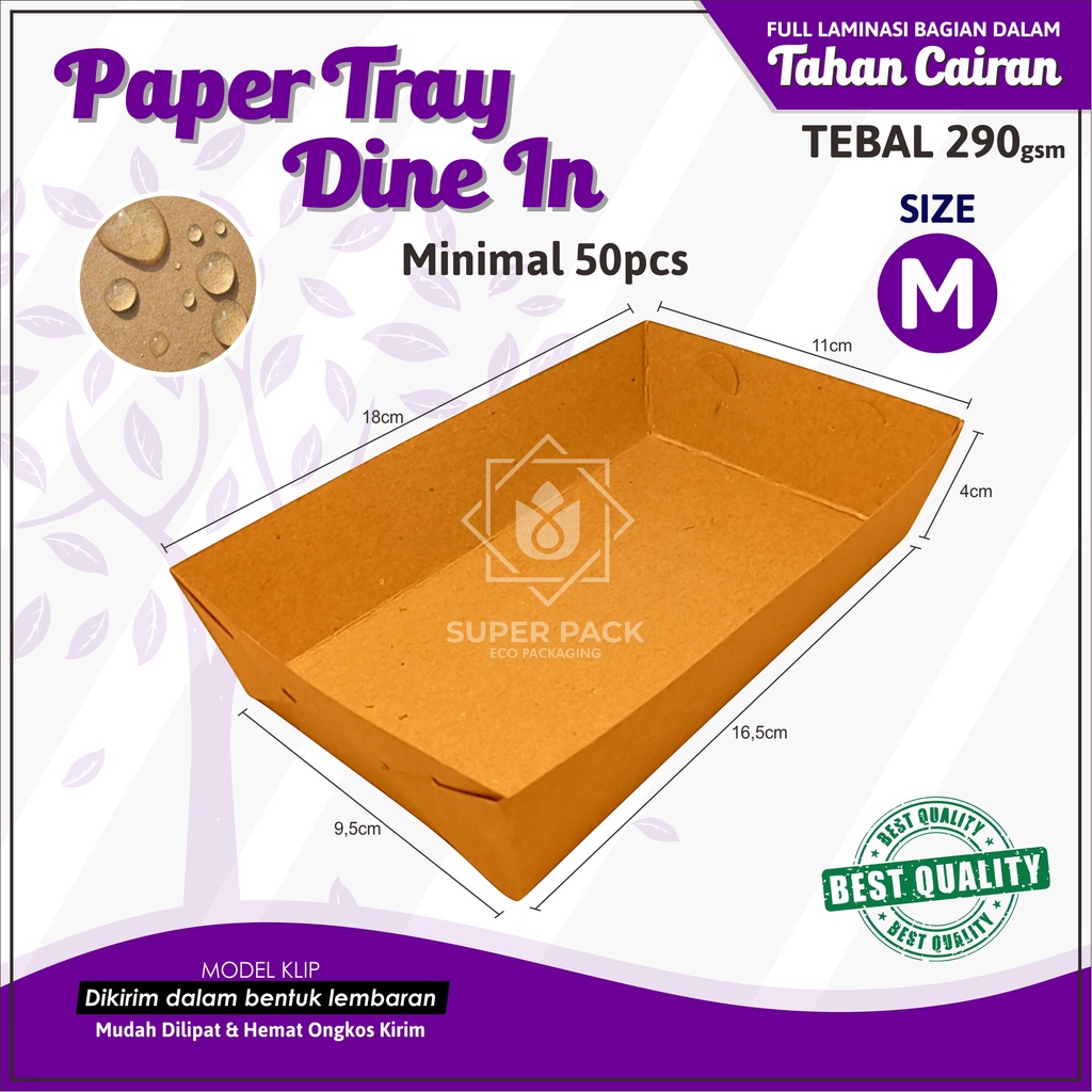 Jual Paper Tray Dine In Size M Kraft 290gsm Piring Nampan Kertas Alas ...