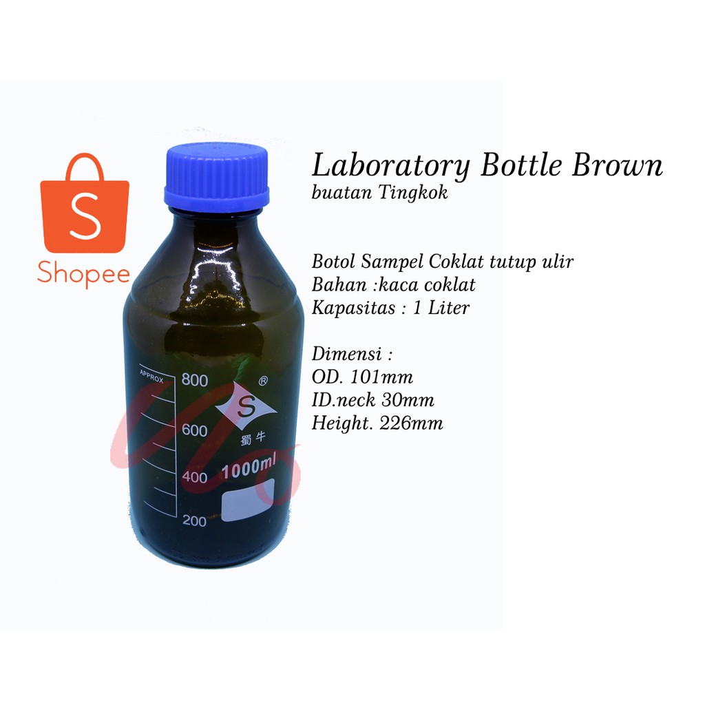 Jual Botol Sampel Coklat 1 Liter RRC, Lab Bottle Amber, Laboratory ...