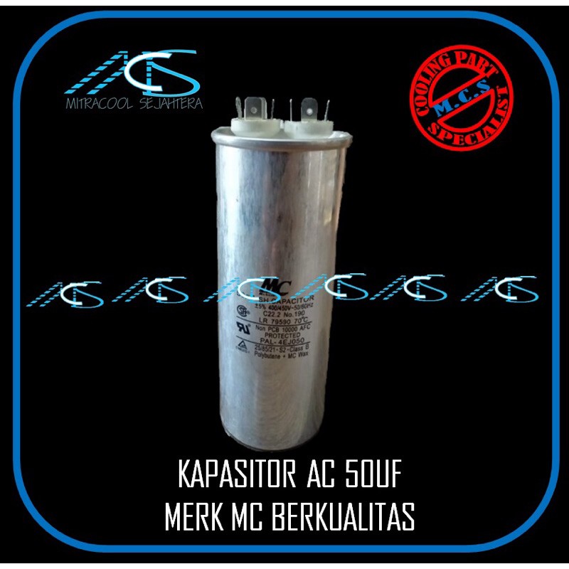 Jual KAPASITOR AC / CAPACITOR AC 50 MIKRO / 50 uF (MERK MC) | Shopee Indonesia