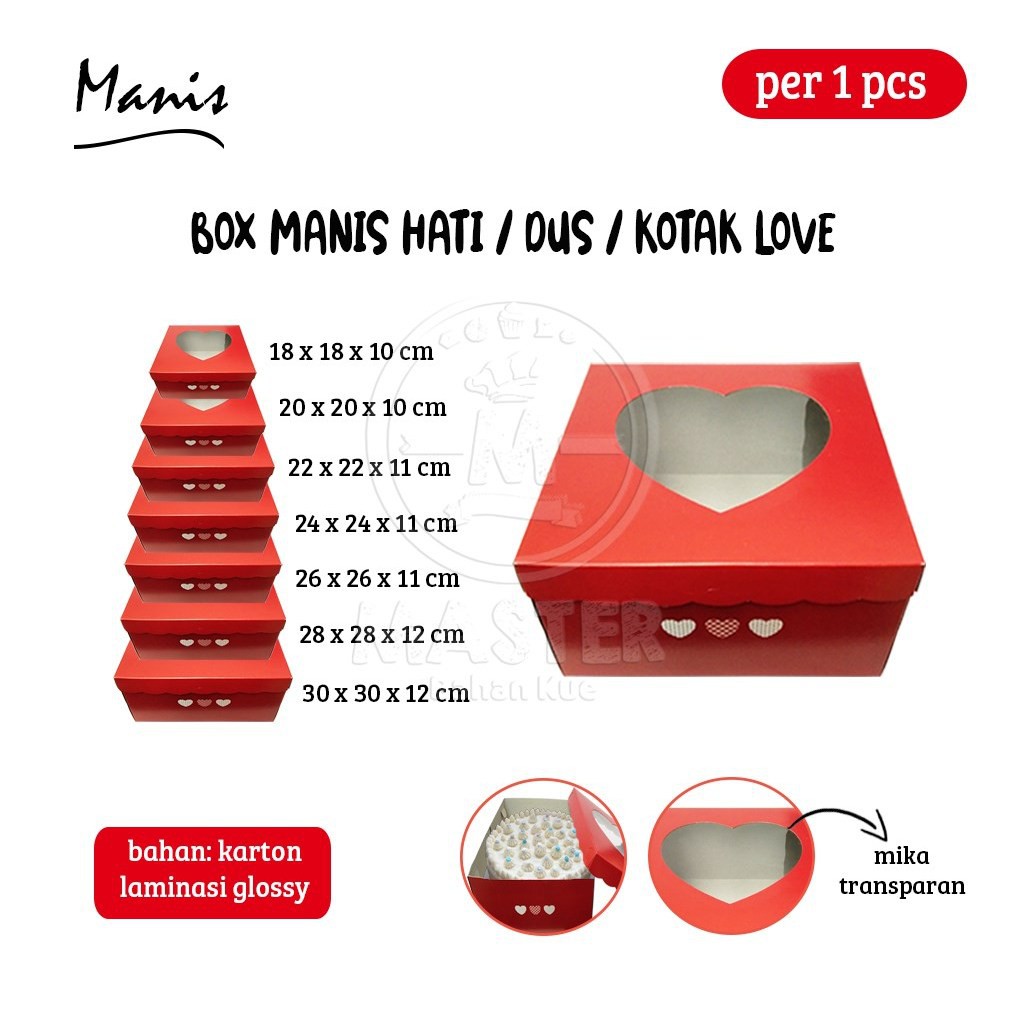 Jual Manis Box / Dus Kue Bentuk Love / Hati Warna Merah 7 ukuran [per 1 ...
