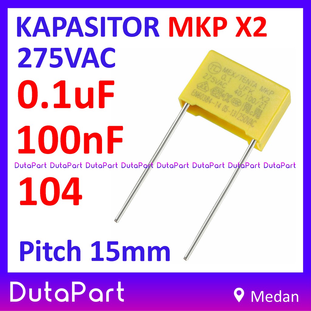 Jual 275VAC 0.1uF MEX TENTA MKP X2 Pitch 15mm Kapasitor 275V 100nF 104 | Shopee Indonesia