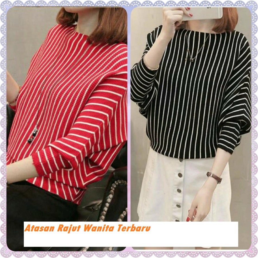 Jual MTF Top Rajut Pakaian Atasan Wanita Ukuran XL Salur Batwing Natalie | Shopee Indonesia