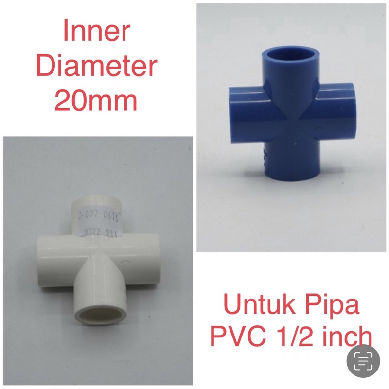 Jual Fitting 4 Way Arah Tee Cross White Inner Diameter 20mm for Pipa ...