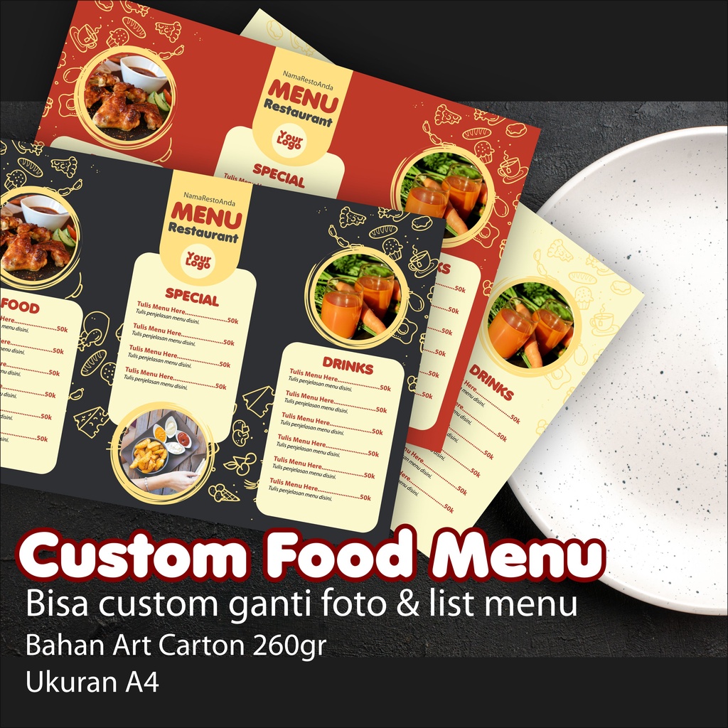 Jual Custom Food Menu (Menu Makanan) Ukuran A4 Bahan Art Carton 260gr ...