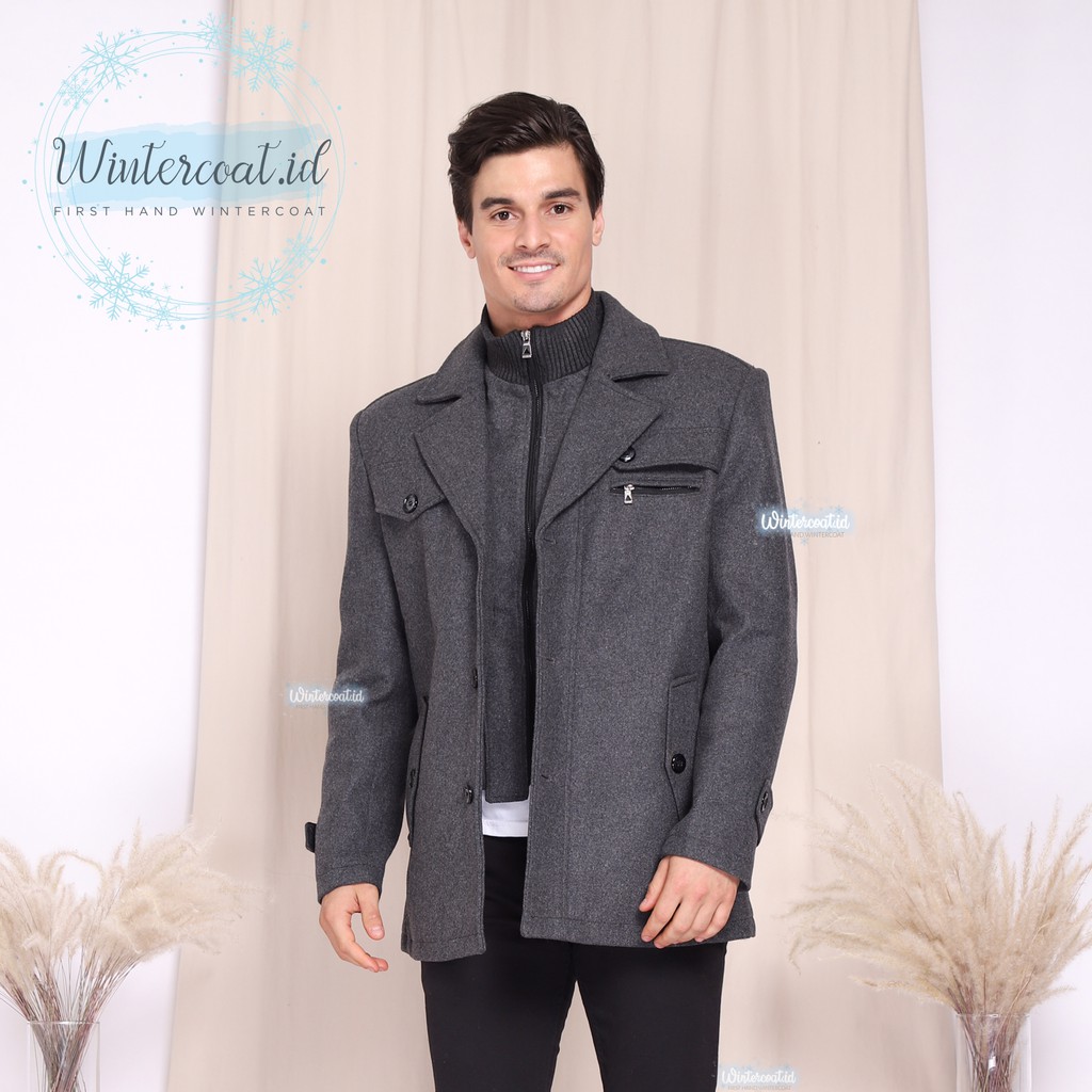 Jual XAVIER Men Wool Coat GRAY L-7XL Winter Mantel pria cowok musim ...