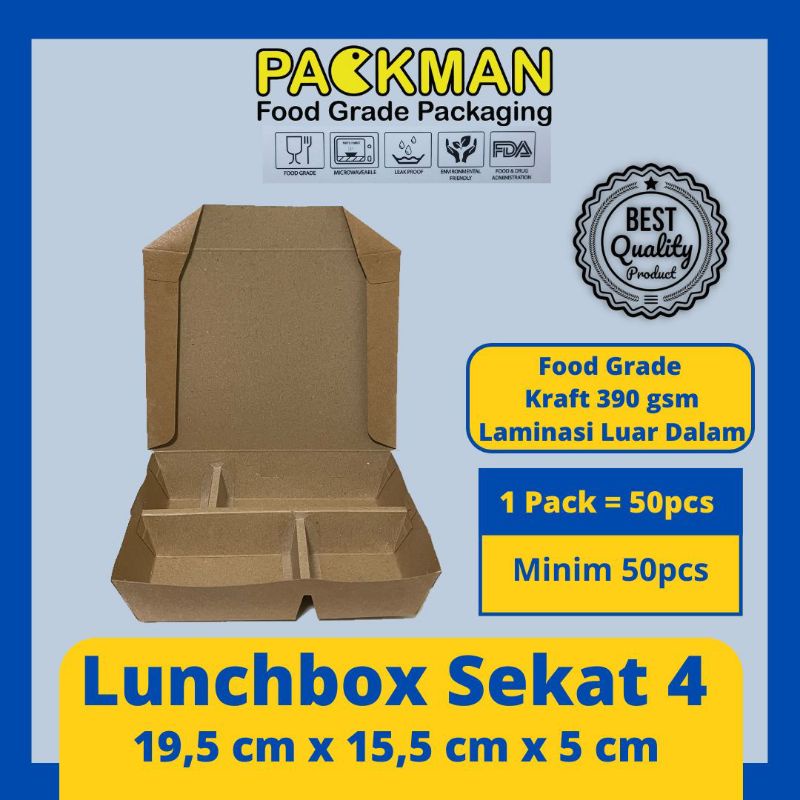 Jual LUNCHBOX KRAFT SEKAT 4 / BENTO BOX SEKAT 4 - LAMINASI LUAR DALAM ...