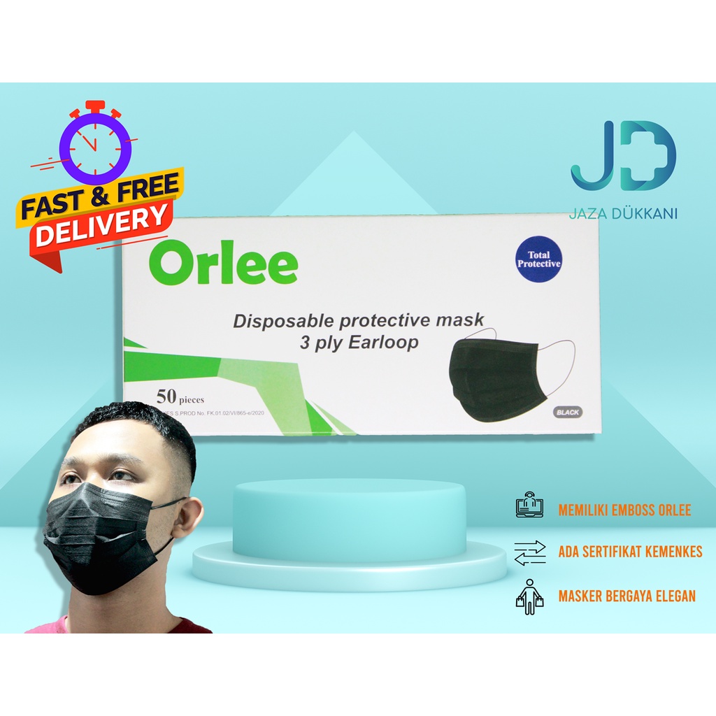 Jual NEW MASK - Orlee FULL BLACK Edition Earloop Original 100% Reg ...