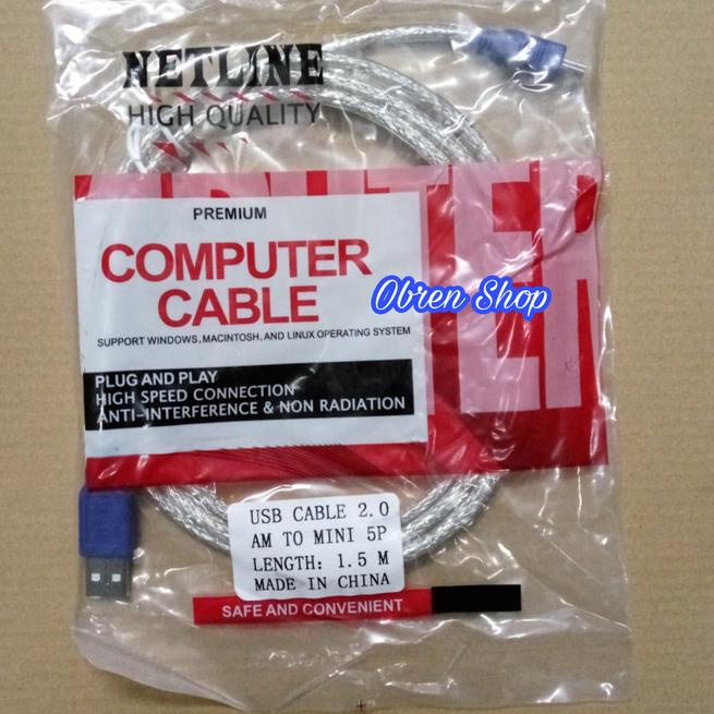 Jual Kabel USB to Mini USB 5Pin 1,5Meter Netline / Kabel Data Scanner ...
