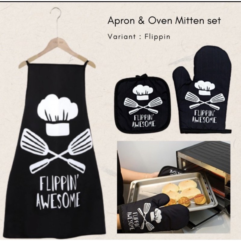 Jual Waterproof Apron And Oven Mitten Kitchen Glove Set / Sarung Tangan ...