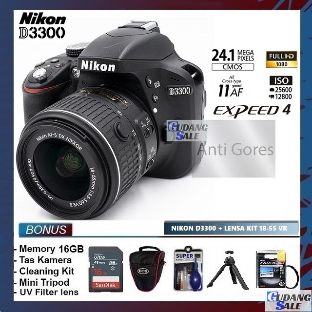 Jual [NEW] KAMERA NIKON D3300 + LENSA KIT 18-55VR - GARANSI 1 TAHUN - CAMERA DSLR D3200 D3400 ...