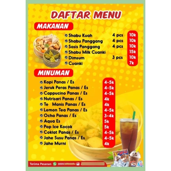 Jual Daftar menu makanan dan minuman | Shopee Indonesia