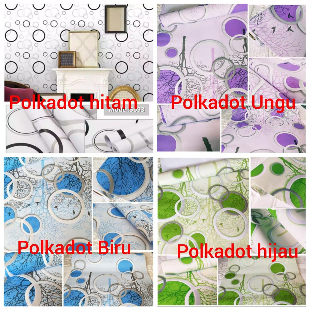 Jual Wallpaper Dinding Stiker Wallstiker Bulat Polkadot Hijau Biru Ungu Hitam Elegan 45 cm x 10 ...