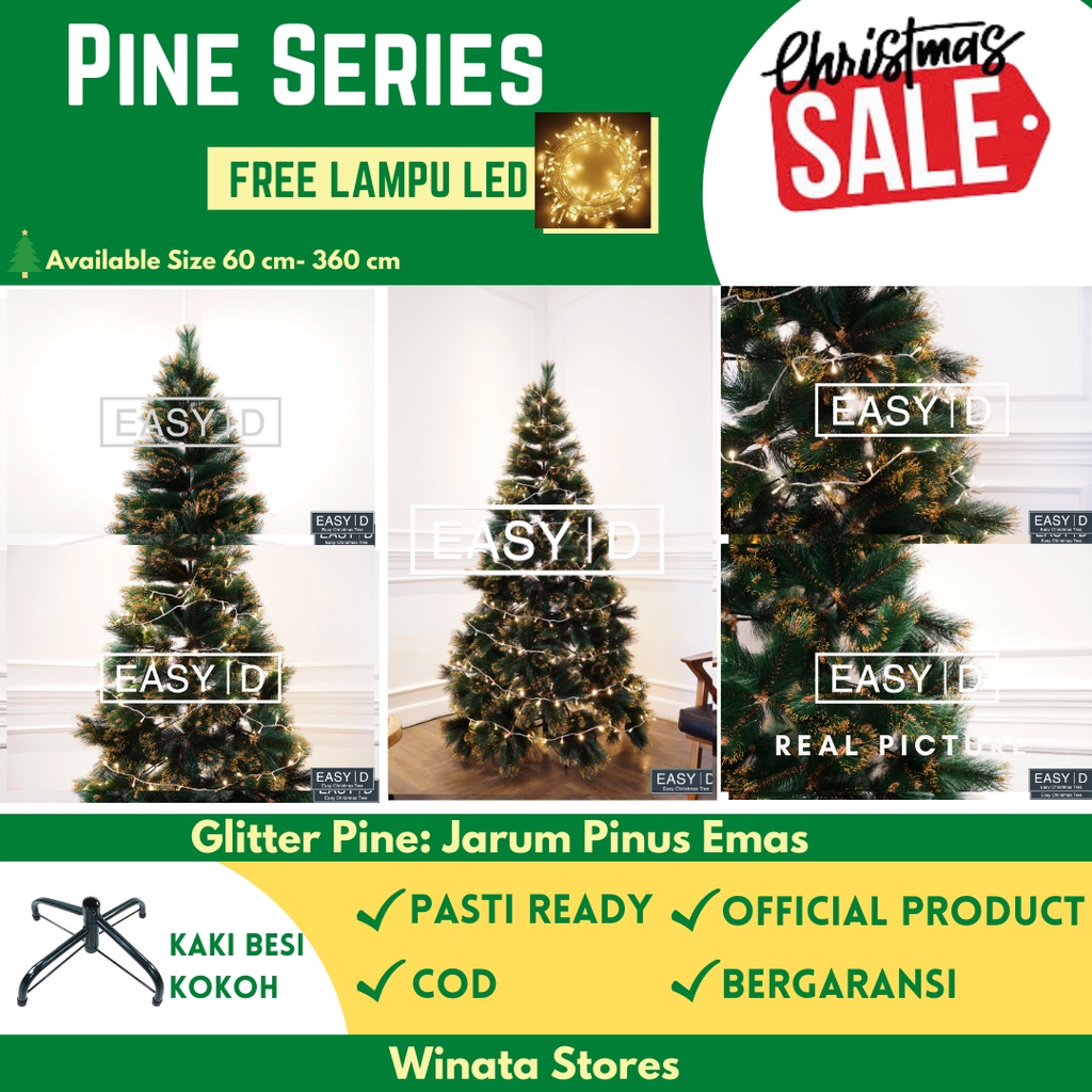 Jual Pohon Natal Berkualitas Tipe GLITTER DROP PINE TREE ukuran 5 FT 1,5 Meter FREE LAMPU LED ...