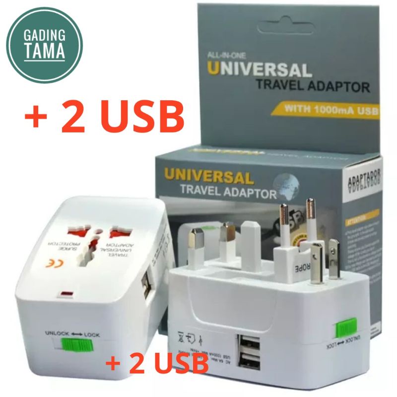 Jual Colokan Adaptor + 2 USB Travel Universal Internasional ( FREE BOX ...