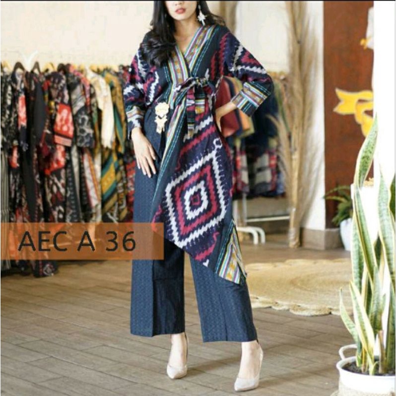 Jual setelan wanita blouse osaka batik tenun ethnic motif sulawesi ...