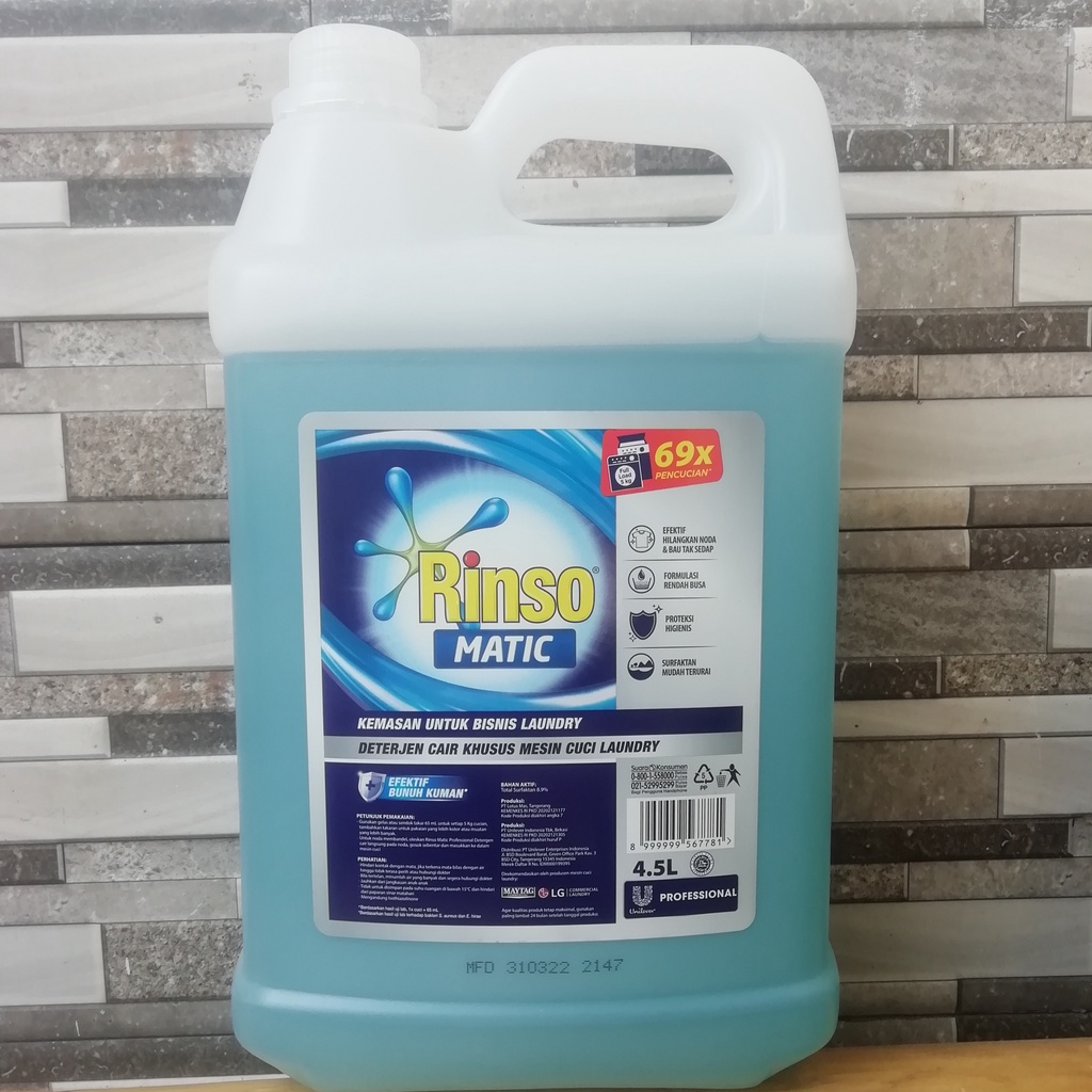Jual Rinso Matic Professional Cair 4.5 Liter, Deterjen/Detergent Laundry Liquid 4,5 Ltr 5 L 5L ...
