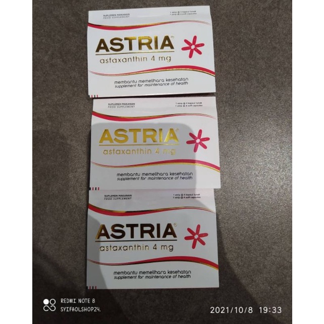 Jual Astria Astaxanthin 4mg 3 Strips (Isi 12 Kapsul) | Shopee Indonesia
