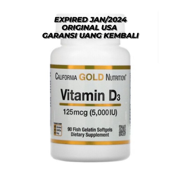 Jual California Gold Nutrition Vitamin D3 5000 IU 90 Fish Gelatin ...