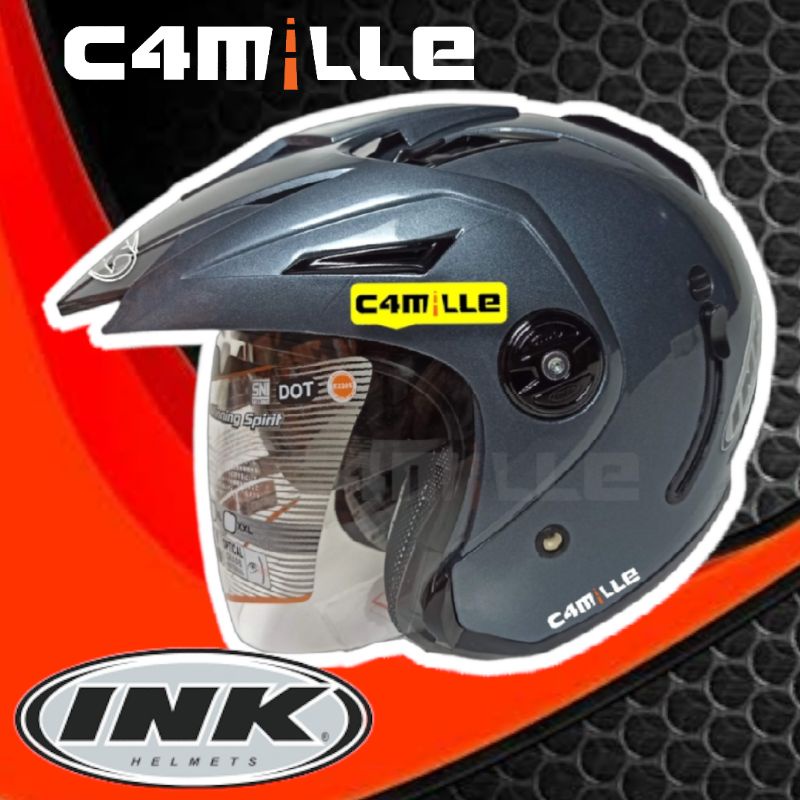 Jual HELM INK T1 T 1 SOLID GREY DOUBLE VISOR HALF FACE | Shopee Indonesia