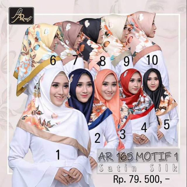 Jual Hijab Arrafi √ AR 165 segi 4 bahan satin silk motif 1 | Shopee Indonesia