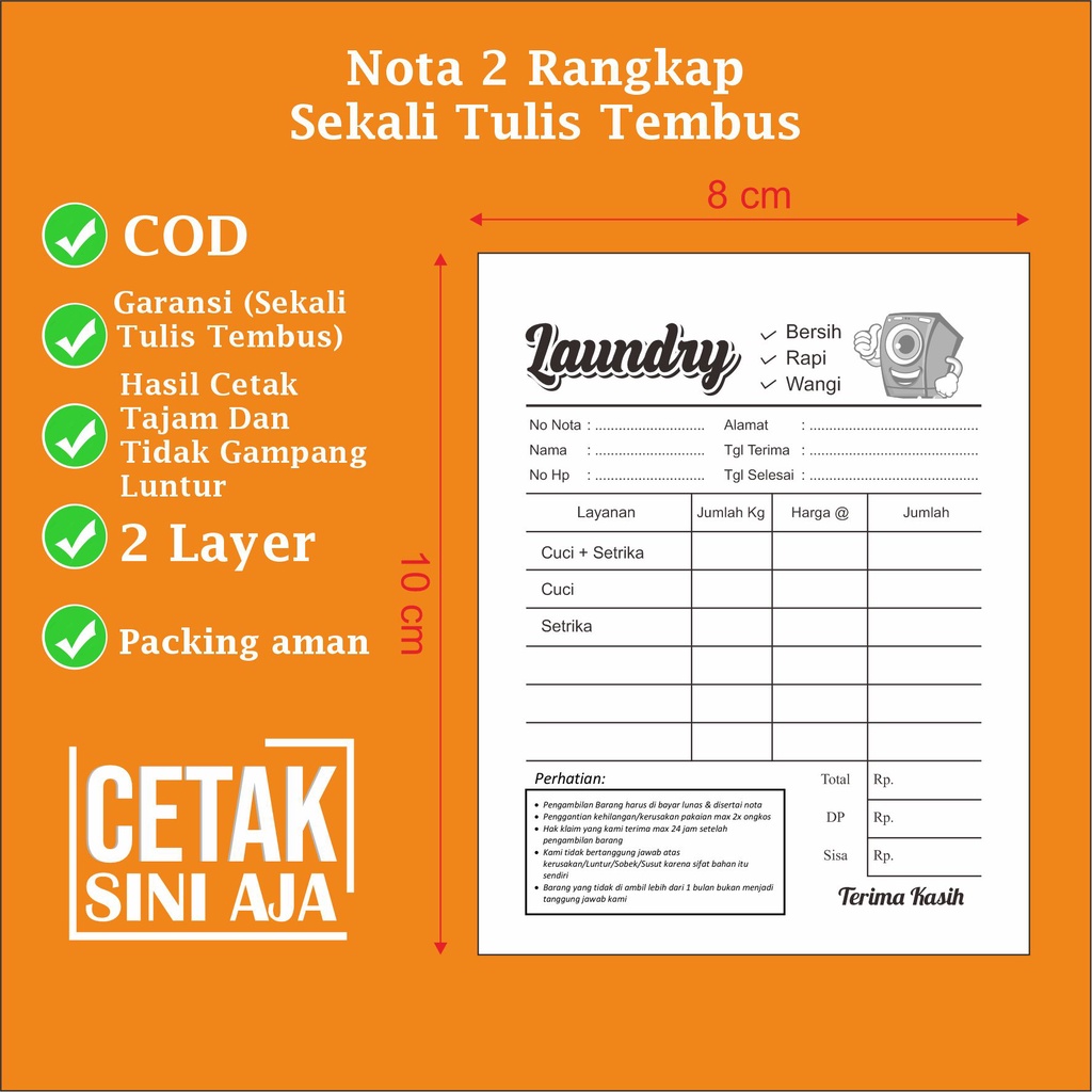 Jual Nota Laundry 1/8 (2 Rangkap) Sekali Tulis Tembus Ready Stok ...
