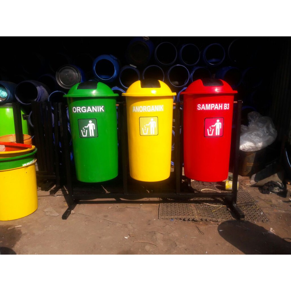 Jual TEMPAT SAMPAH FIBERGLASS BULAT 3 IN 1 80 LITER, TONG SAMPAH FIBER ...