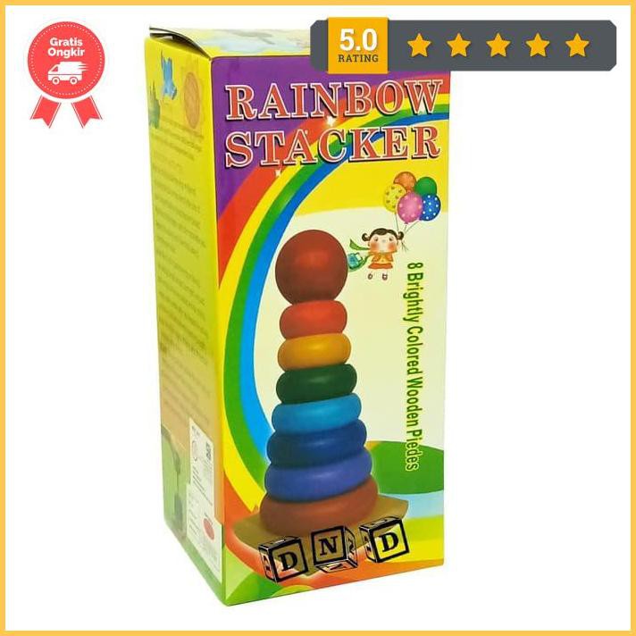 Jual Mainan Edukasi Anak Rainbow Stacker Menara Donat Kayu Pelangi Paling Murah | Shopee Indonesia