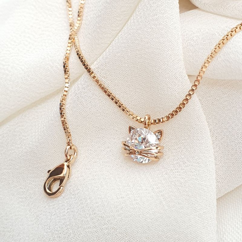 Jual Kalung Kucing Cat Permata Sirkon Halus Titanium Antikarat | Shopee ...