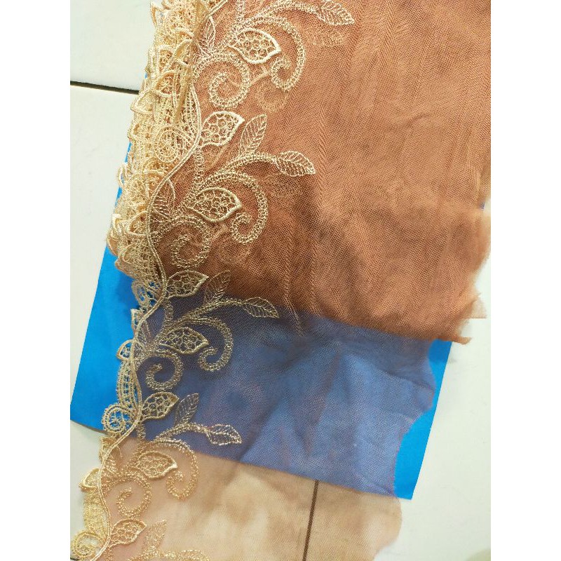 Jual PER METER RENDA TILE WARNA COKLAT MUDA LEBAR 18.5CM | Shopee Indonesia