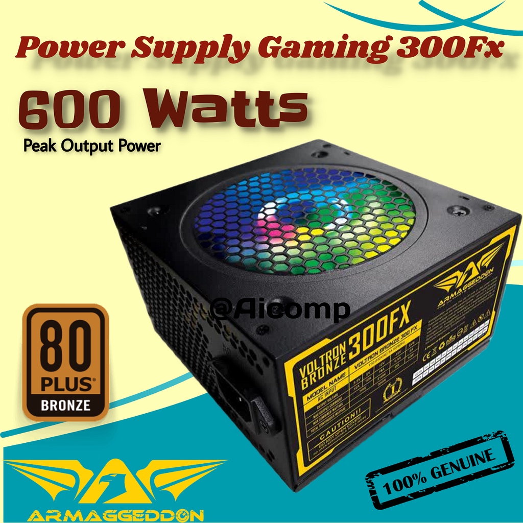 Jual PSU Gaming 300FX Armaggeddon Voltron Bronze 80+ Max Power 600 Watt Power Supply Untuk PC ...