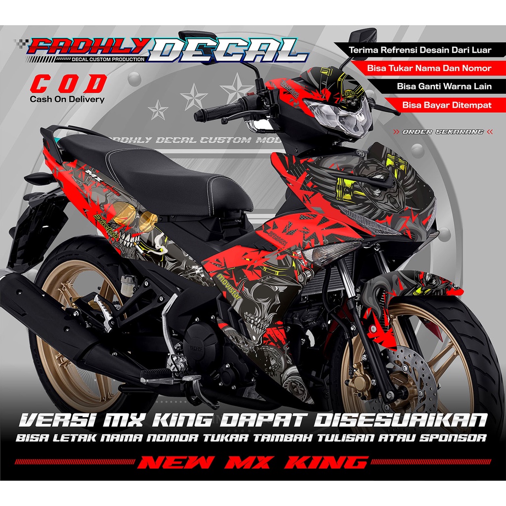Jual decal mx king 150 full body Merah orange dan biru Skull Keren ...
