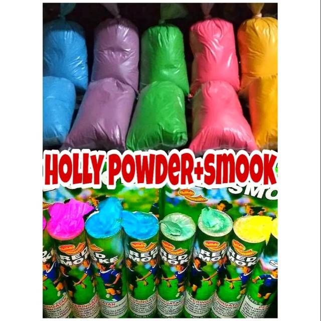 Jual (COD)holy powder paket hemat 3warna holi powder dan 1pcs smook ...