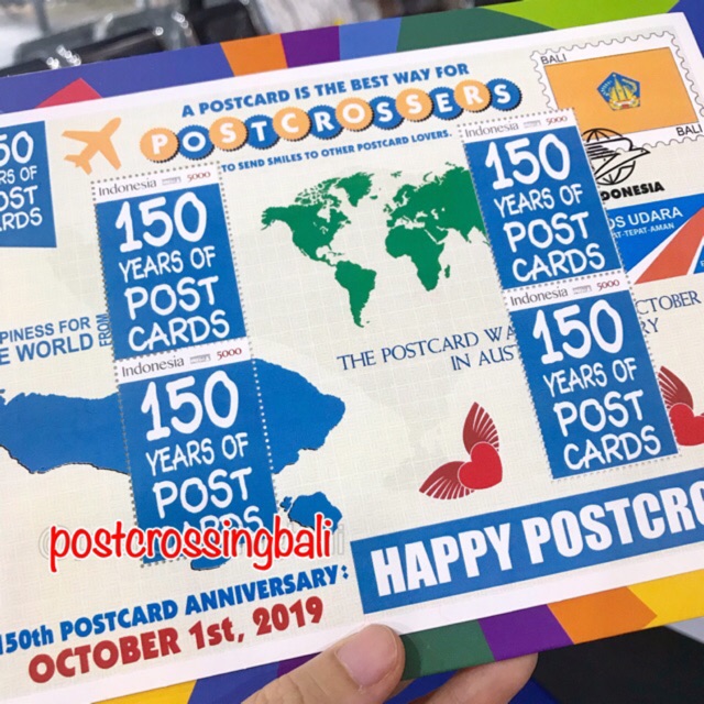 Jual Prangko Prisma 150 Years of Postcards Bali Happy Postcrossing 150y ...