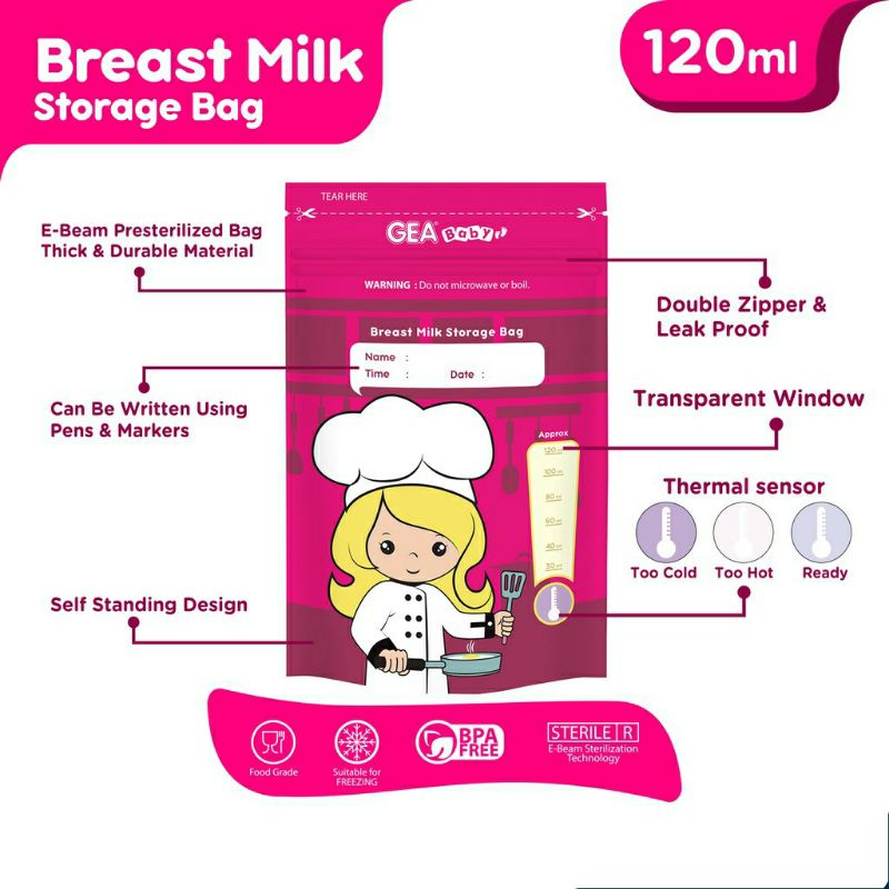 Jual Kantong Asi Gea Baby Plastik Asip 120 Breastmilk Storage Bag 120ml ...