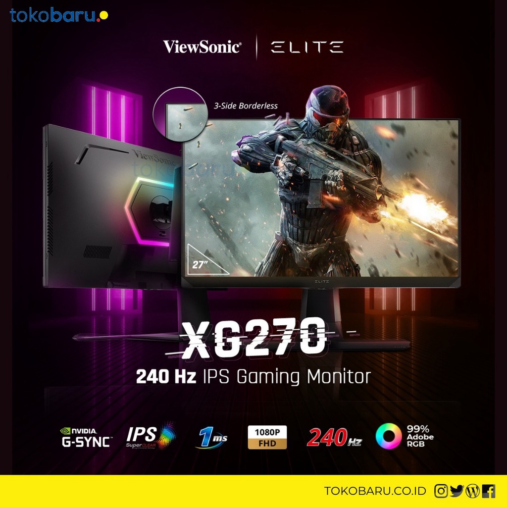 Jual Monitor Gaming 27" ViewSonic XG270 | 240Hz|1ms|IPS|G-Sync|PureXP ...