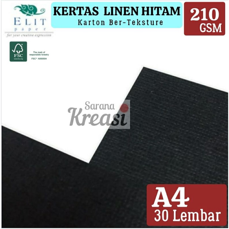 Jual Kertas Karton Linen Hitam 210g A4 (30 Lembar) - Kertas Laid Black ...