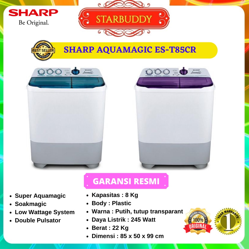 Jual MESIN CUCI SHARP ES-T85CR AQUAMAGIC 2 TABUNG 8 KG | Shopee Indonesia