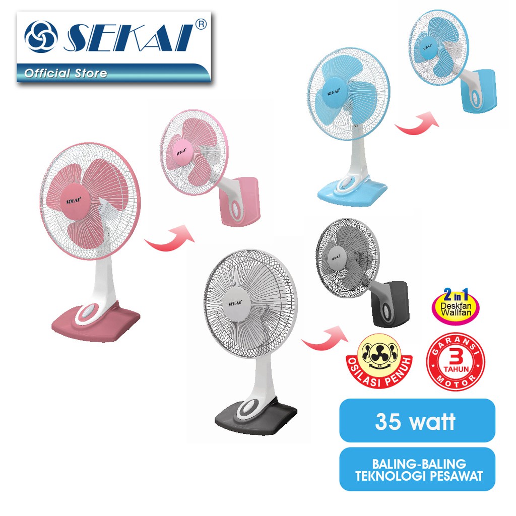 Jual SEKAI Kipas Angin Meja / Kipas Angin Dinding 2 In 1 12 Inch DFN ...