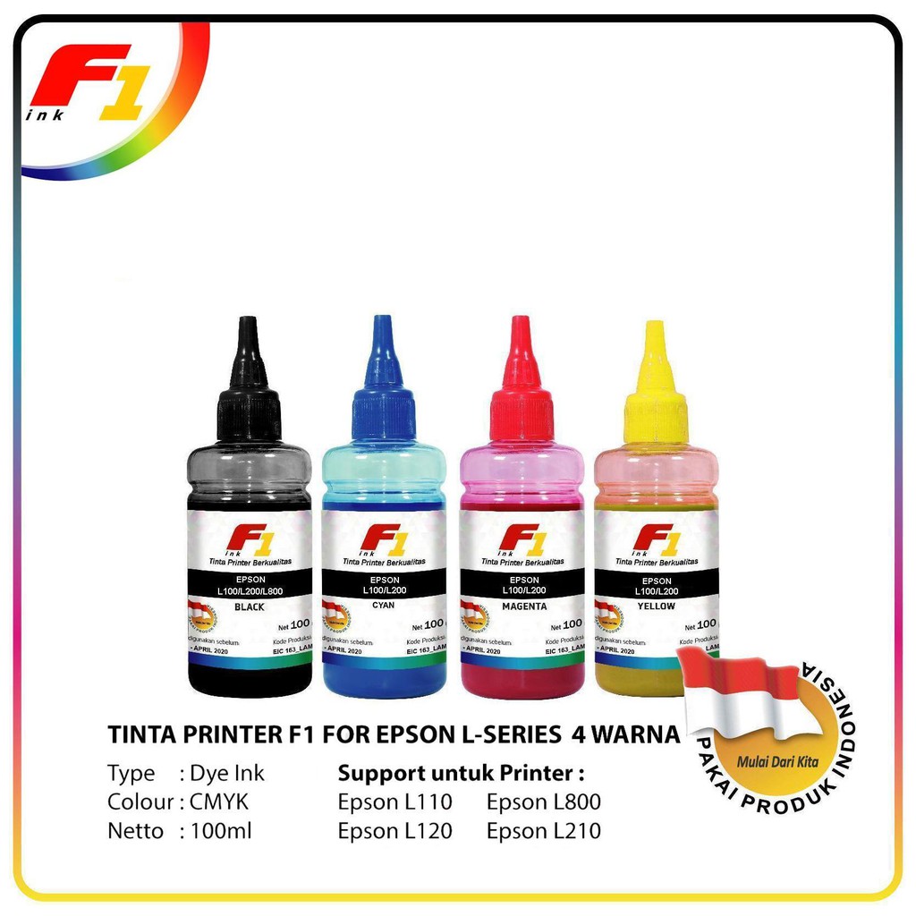 Jual Tinta Refill Dye L Series F1 ink 100ml Set CMYK L120 L200 L310 ...