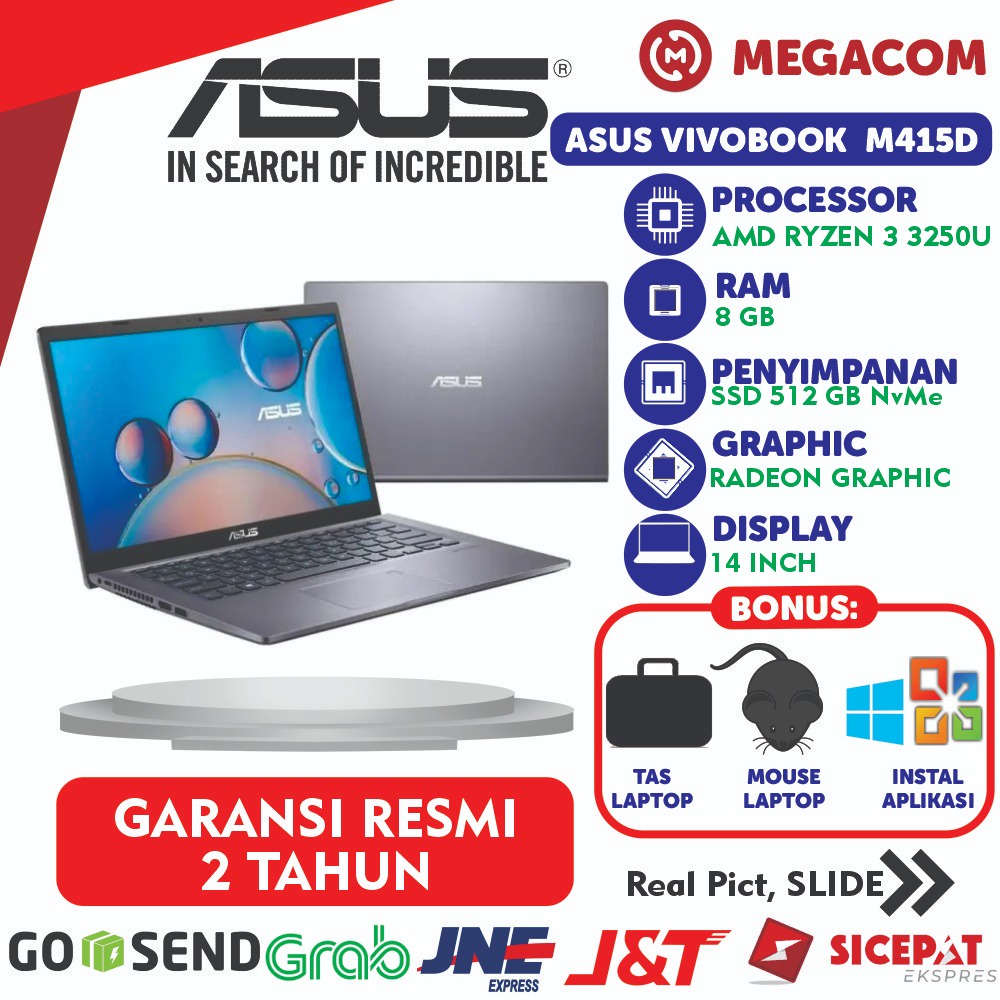 Jual Asus Vivobook M415D Ryzen 3 3250U RAM 8GB SSD 512GB 14in Slim ...