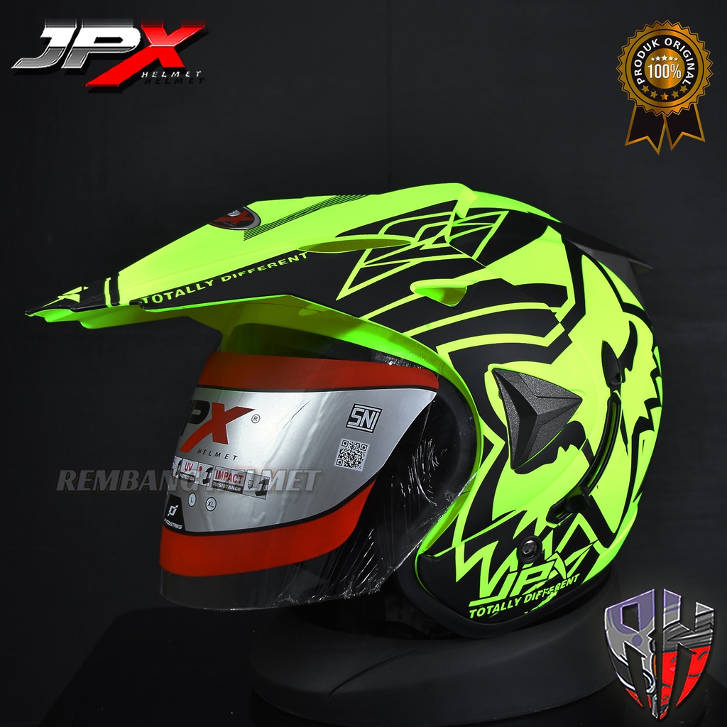 Jual HELM JPX SUPERMOTO MOTIF WILD RIDER FLUO YELLOW DOFF, HELM HALF ...