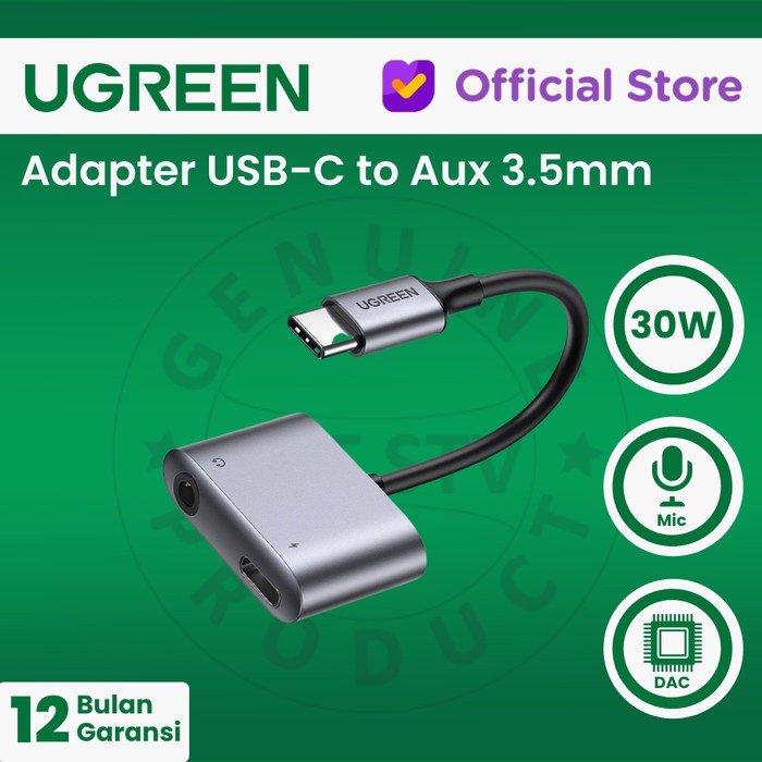 Jual UGREEN Adapter USB-C 2in1 (Aux 3.5mm + PD 30W) DAC - CM431 ...