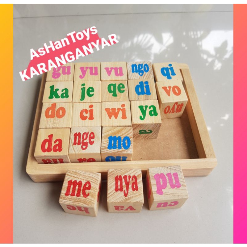 Jual Mainan Kayu Balok Suku Kata,Balok Kata,Balok Bahasa | Shopee Indonesia