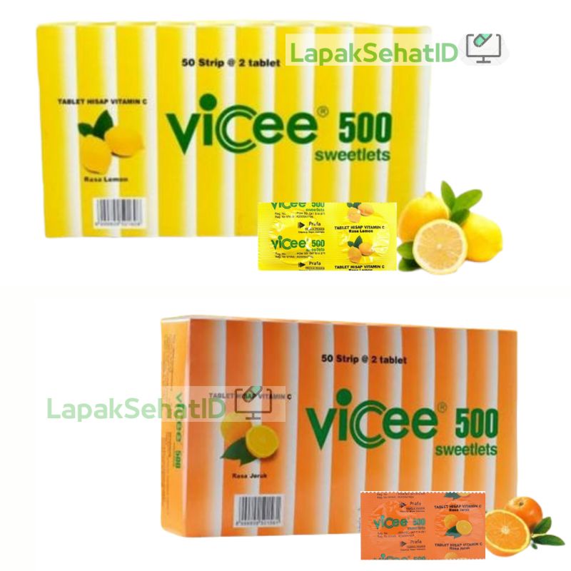 Jual Vicee 500 mg 1 Box isi 50 Strip @ 2 tablet Hisap - Vitamin C 500 ...