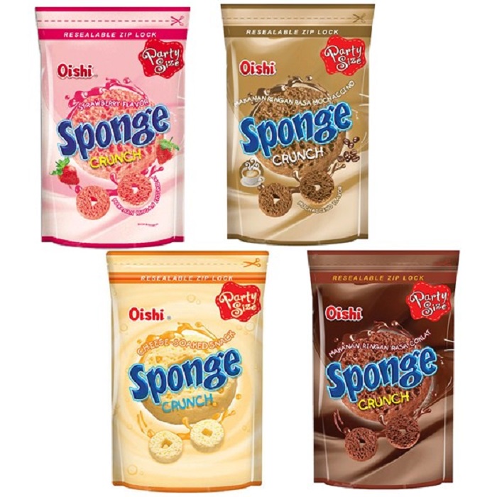 Jual Oishi Sponge Crunch Mochacino, Coklat, Strawberry, Ubi 100gr ...