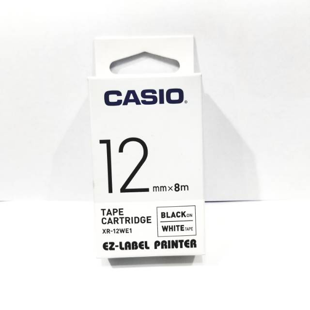 Jual Original casio ez-label 12mm 12 mm black on white tape xr'12we1 ...