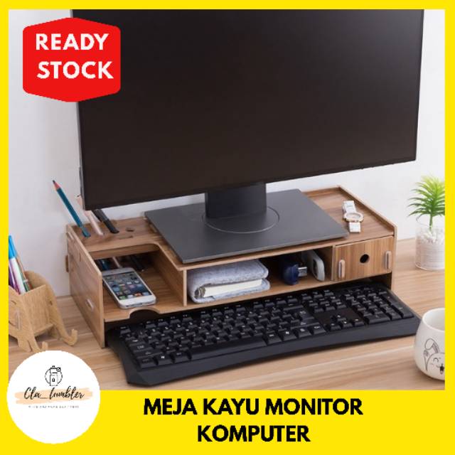 Jual MEJA KAYU MONITOR KOMPUTER / RAK MEJA KOMPUTER MULTIFUNGSI / RAK ...